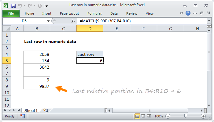 Excel formula: Last row in numeric data | Exceljet Excel formula: Last row in numeric data | Exceljet